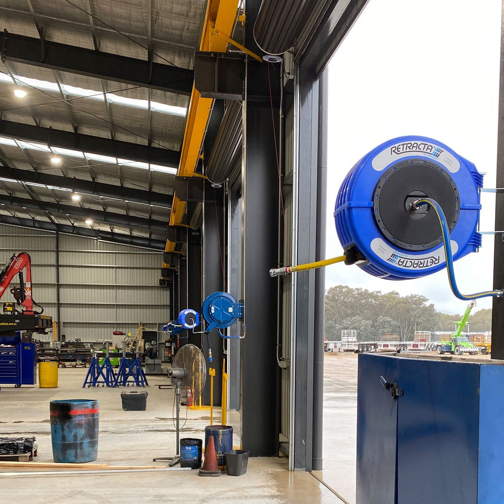 Retractable Air or Water Hose Reel | Blue Case | Macnaught USA